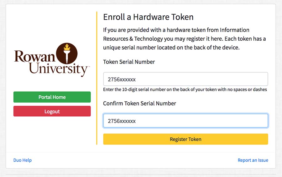 Duo: Enroll a Hardware Token - Public Knowledge - Rowan University - Rowan Support Portal